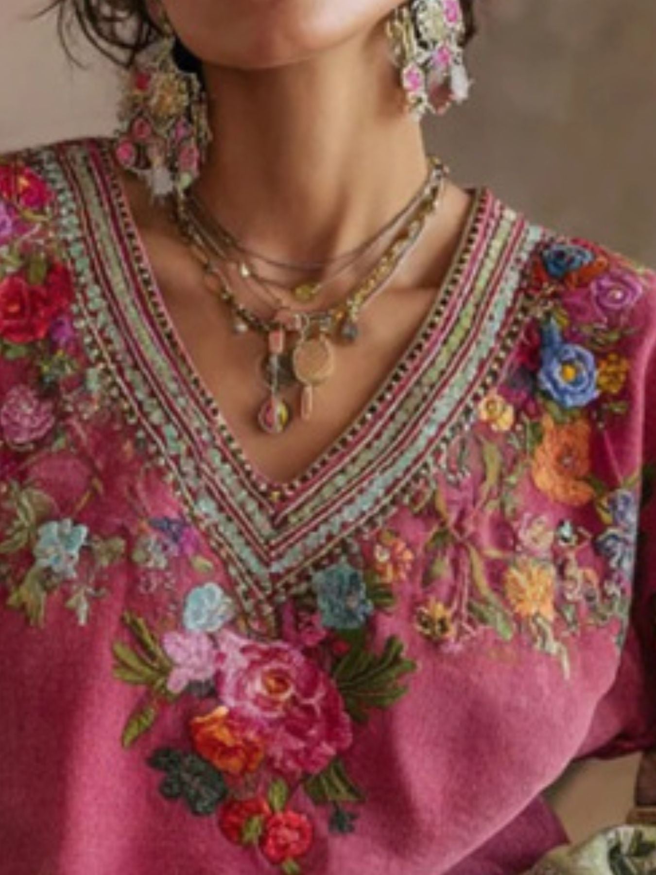 Full Size Floral V-Neck Blouse Plus Size – Inseparable Jewelry